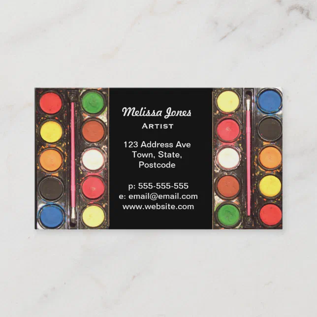 Artist's colorful paint color box business card | Zazzle