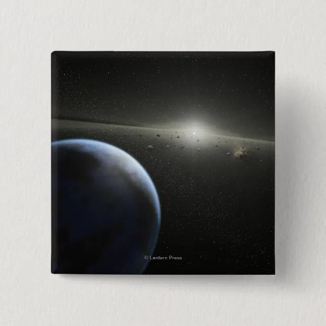 Artist's concept of an astroid belt Photograph Button | Zazzle