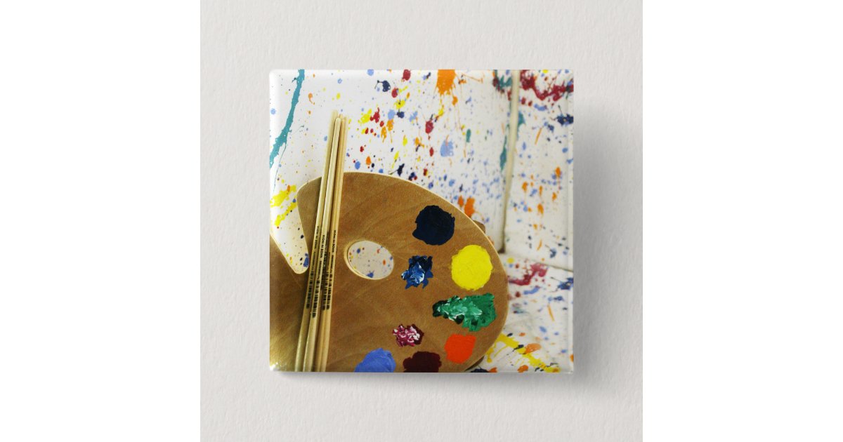 Artists Paint Splatter And Palette of Paint Button | Zazzle