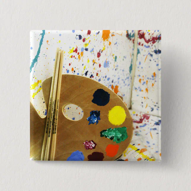 Artists Paint Splatter And Palette of Paint Button | Zazzle