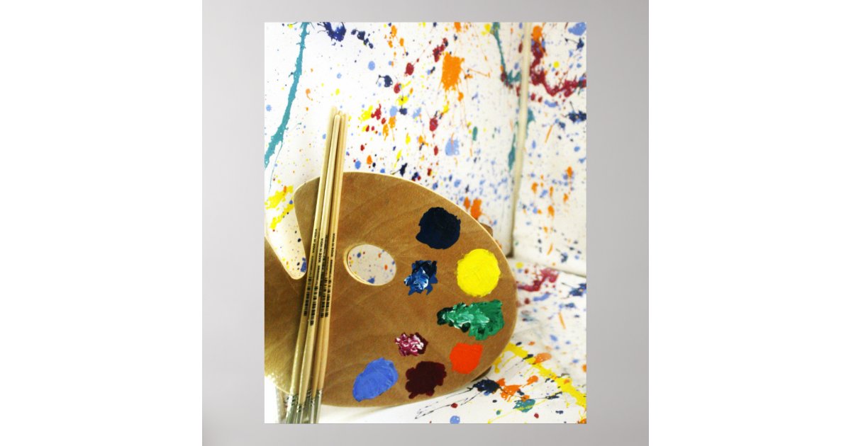Artists Paint Splatter And Palette of Paint Poster | Zazzle