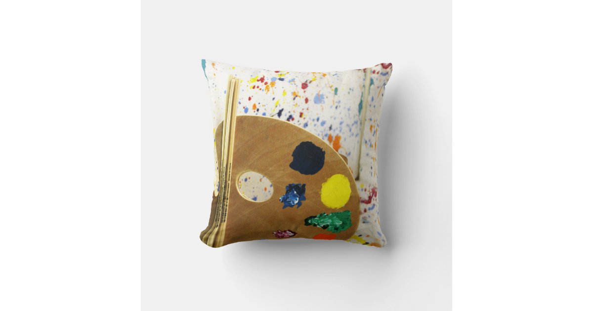 Artists Paint Splatter And Palette of Paint Throw Pillow | Zazzle