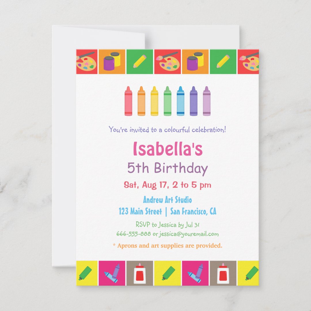 Arts and Crafts Themed Kids Birthday Party Invitation | Zazzle