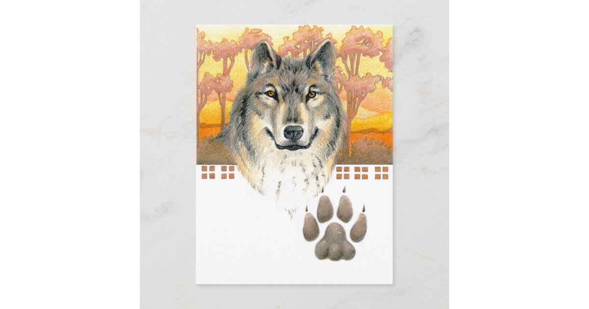 Arts and Crafts Wolf Postcard | Zazzle