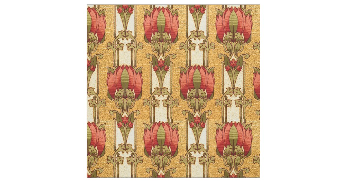 Arts & Crafts, Craftsman or Mission Style Flowers Fabric | Zazzle