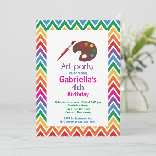 Arts & Crafts Kids Paint Birthday Party Invitation | Zazzle