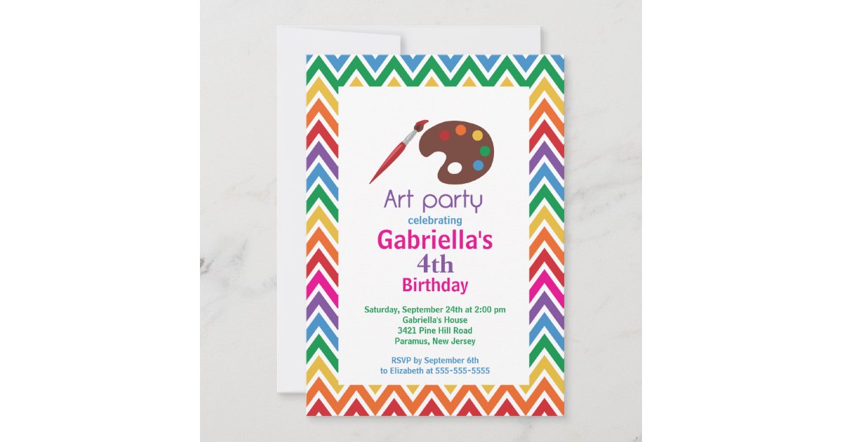 Arts & Crafts Kids Paint Birthday Party Invitation | Zazzle