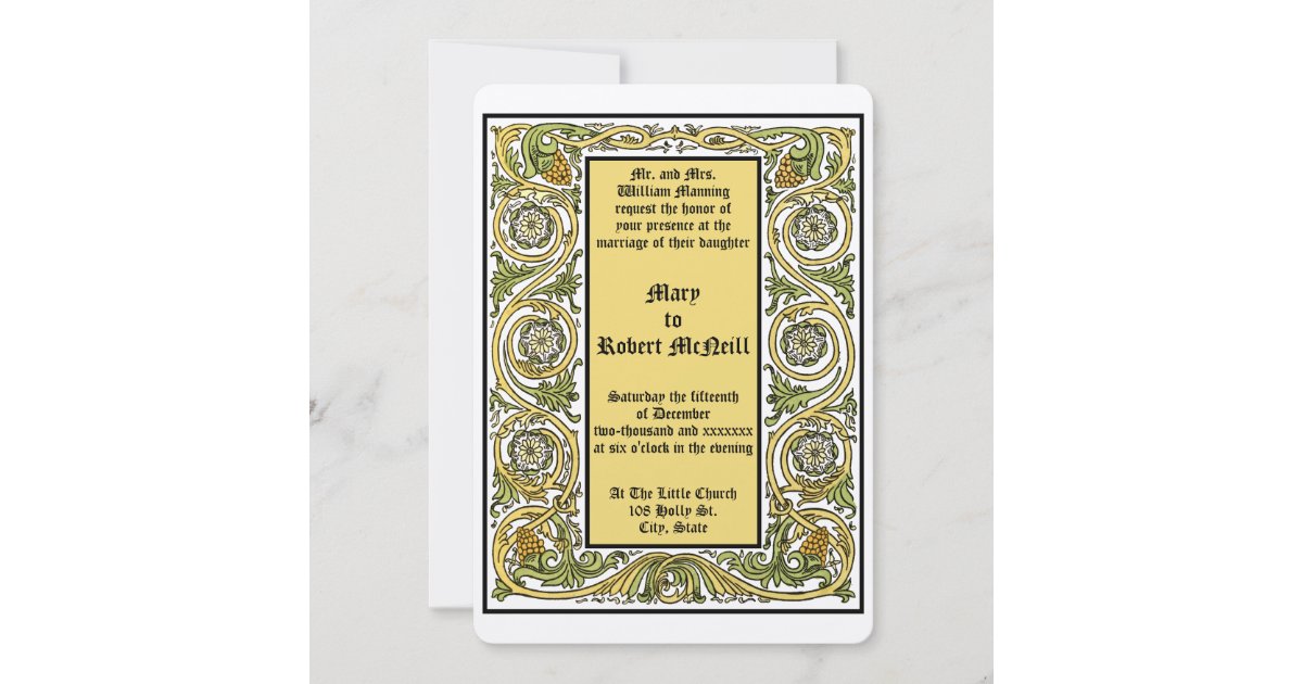 Arts & Crafts Style Roycroft Floral Wedding Invitation | Zazzle
