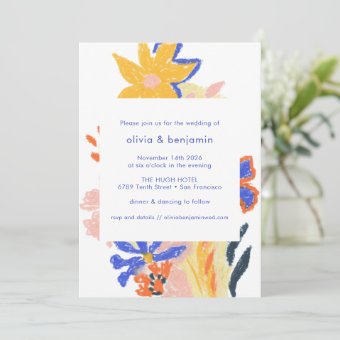 Artsy Abstract Floral Unique Colorful Wedding Invitation | Zazzle