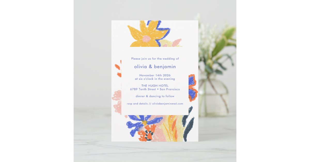 Artsy Abstract Floral Unique Colorful Wedding Invitation | Zazzle