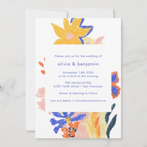 Artsy Abstract Floral Unique Colorful Wedding Invitation | Zazzle
