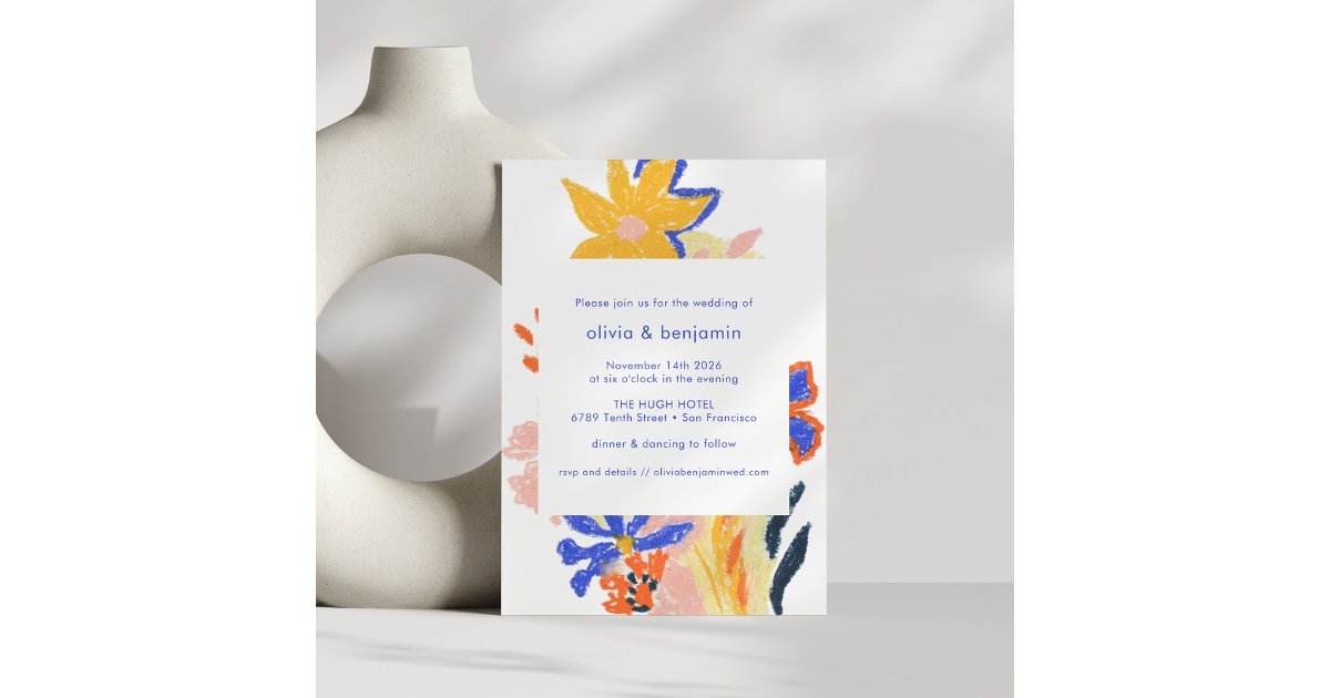 Artsy Abstract Floral Unique Colorful Wedding Invitation | Zazzle