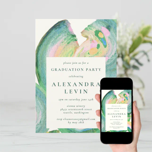 Artsy Abstract Green Watercolor Graduation Party Invitation | Zazzle