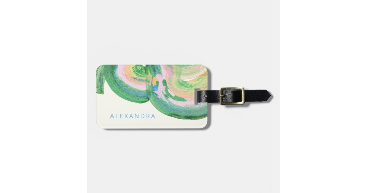 Artsy Abstract Green Watercolor Marble Name Luggage Tag | Zazzle