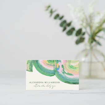 Artsy Abstract Green Watercolor Marble QR Code Business Card | Zazzle