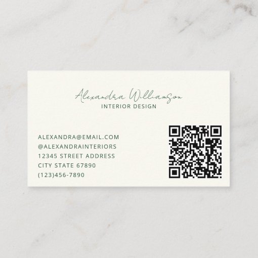 Artsy Abstract Green Watercolor Marble QR Code Business Card | Zazzle
