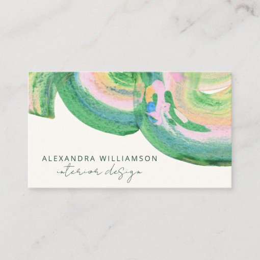 Artsy Abstract Green Watercolor Marble QR Code Business Card | Zazzle