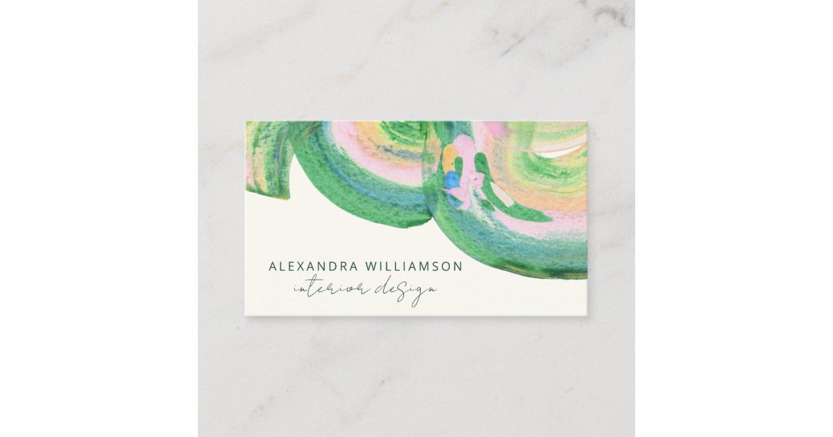 Artsy Abstract Green Watercolor Marble QR Code Business Card | Zazzle