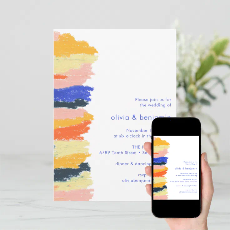 Artsy Blue Abstract Art Unique Photo Wedding Invitation | Zazzle