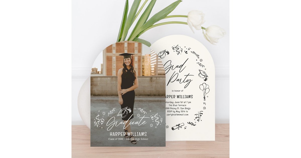 Artsy Doodles Editable Color Graduation Invitation | Zazzle