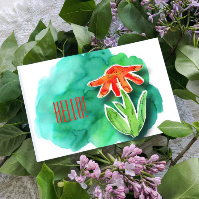 Artsy Floral Hello Green Watercolor Postcard | Zazzle