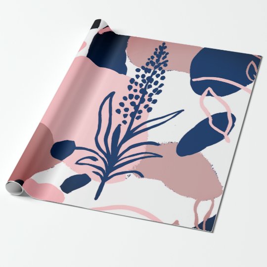 Artsy Flower Abstract | Navy Blue and Blush Pink Wrapping Paper ...