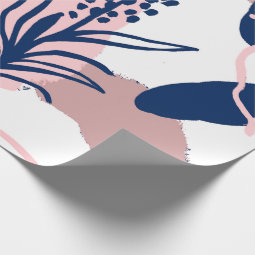 Artsy Flower Abstract | Navy Blue and Blush Pink Wrapping Paper | Zazzle