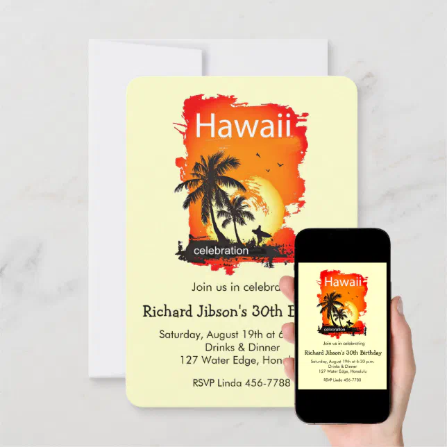 Artsy Hawaii Beach Sunset Party Invitation | Zazzle