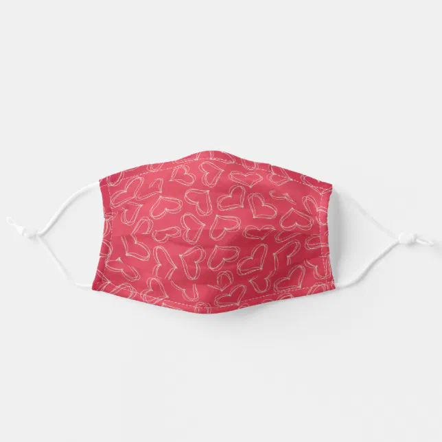 Artsy Heart Doodles Art Pattern On Coral Pink Red Adult Cloth Face Mask ...