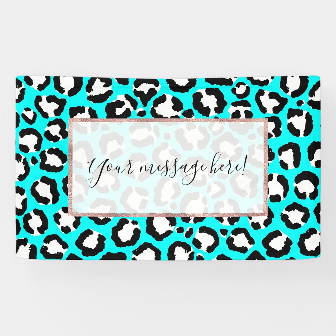 Artsy Modern Cyan Blue Leopard Animal Print Banner | Zazzle