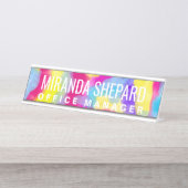 Artsy Modern Neon Colorful Rainbow Watercolor Desk Name Plate | Zazzle