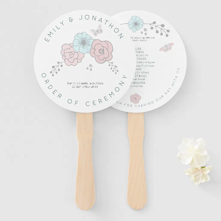 Artsy Pastel Florals Wedding Program Hand Fan | Zazzle