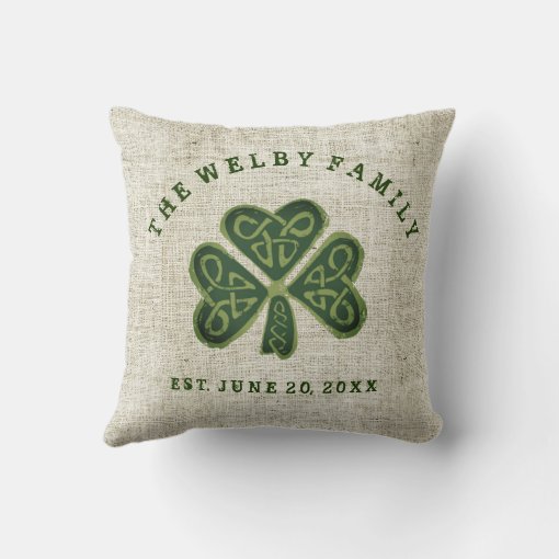 Artsy Shamrock Irish Family Est. Date Personalized Throw Pillow | Zazzle