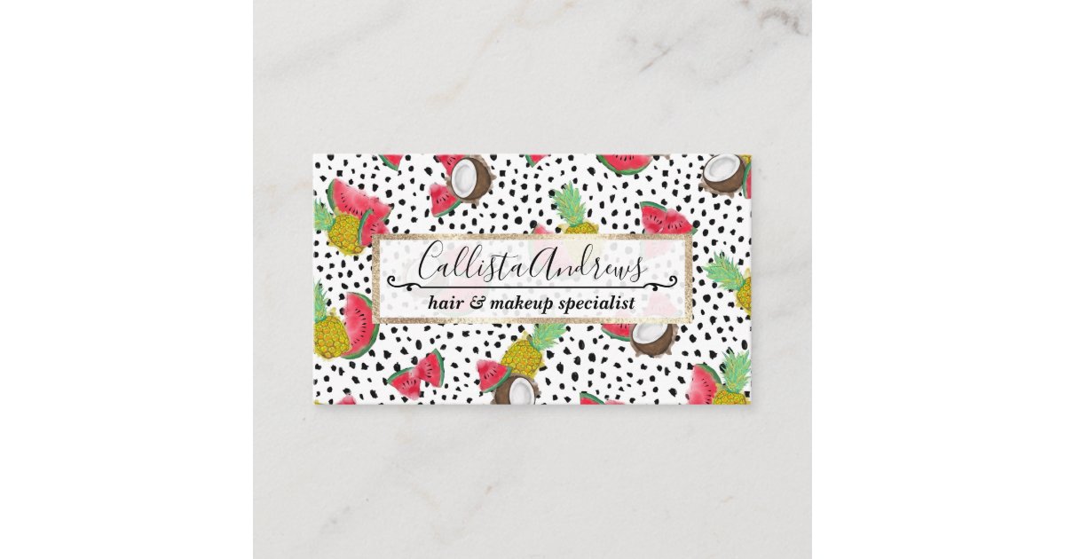 Artsy Tropical Fruit Polka Dots Watercolor Pattern Business Card | Zazzle