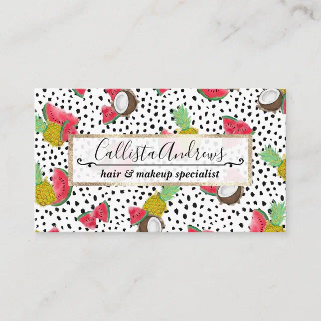 Artsy Tropical Fruit Polka Dots Watercolor Pattern Business Card | Zazzle