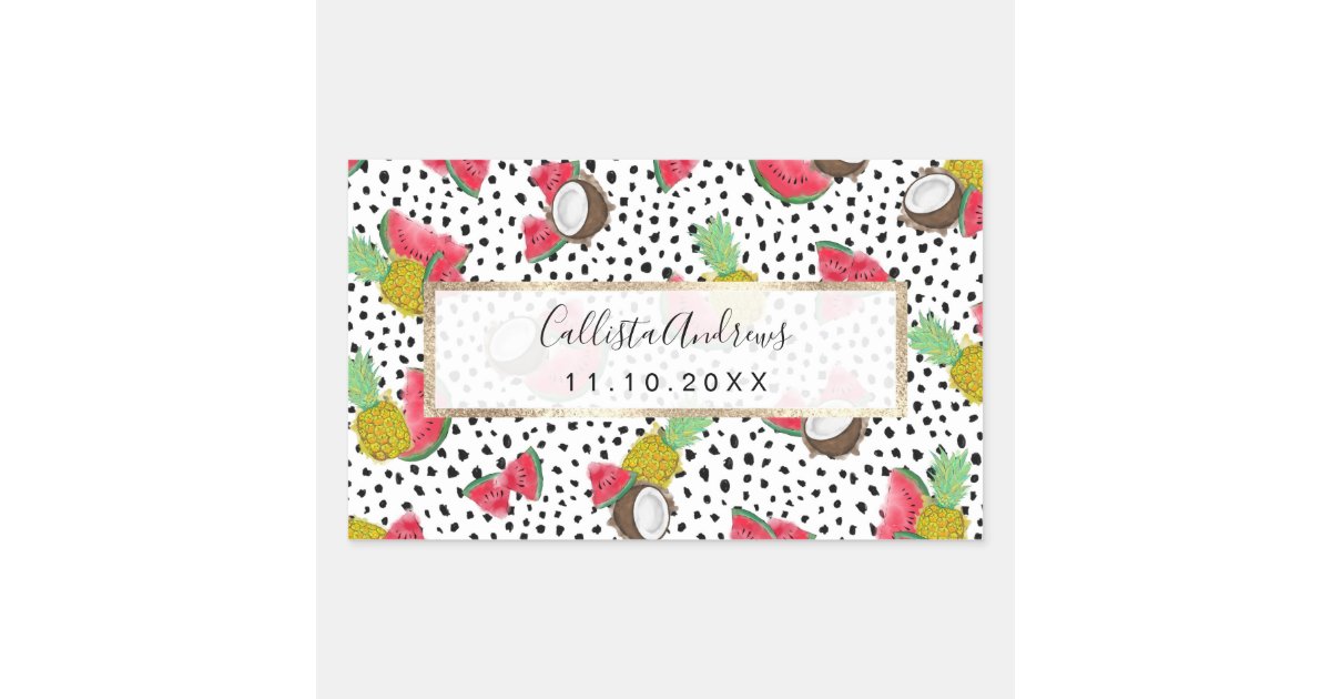 Artsy Tropical Fruit Polka Dots Watercolor Pattern Rectangular Sticker ...