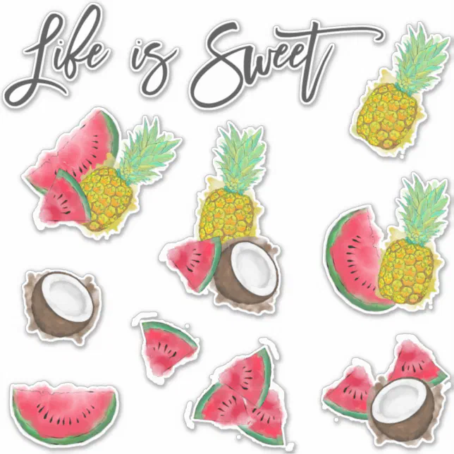 Artsy Tropical Fruit Polka Dots Watercolor Pattern Sticker | Zazzle