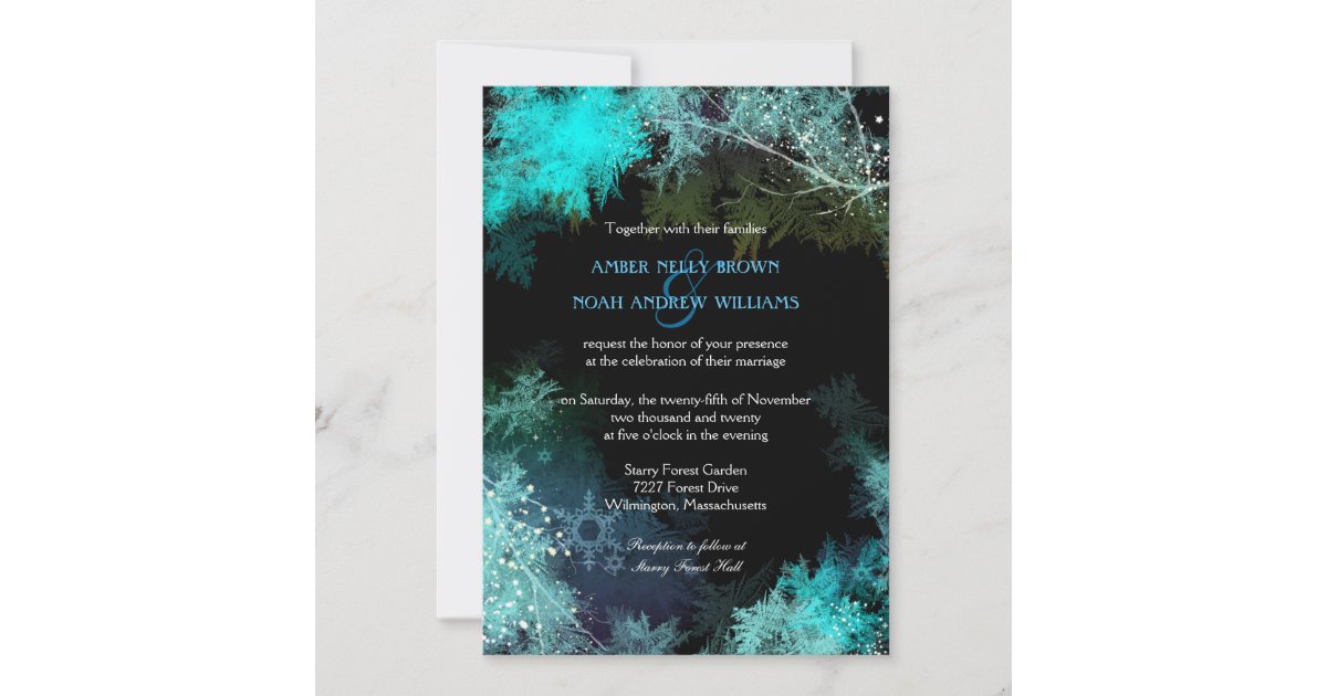 Artsy Turquoise Winter Forest Wedding Invitation | Zazzle
