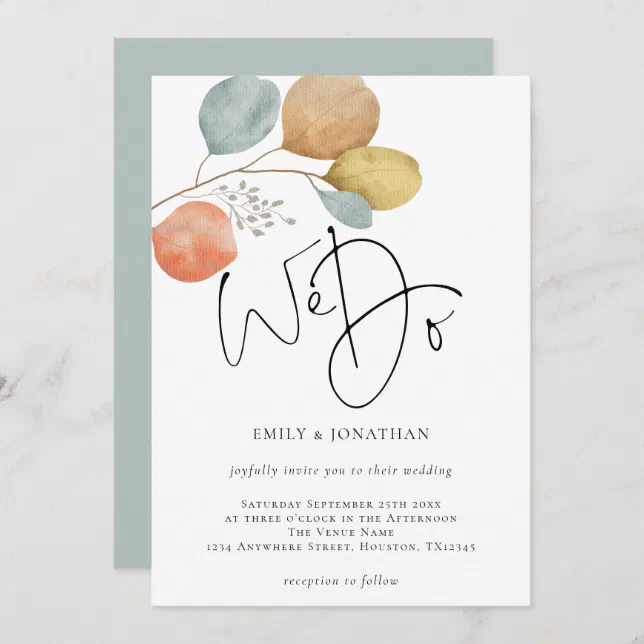 Artsy Watercolor Leaves We Do Artsy Wedding Invitation | Zazzle