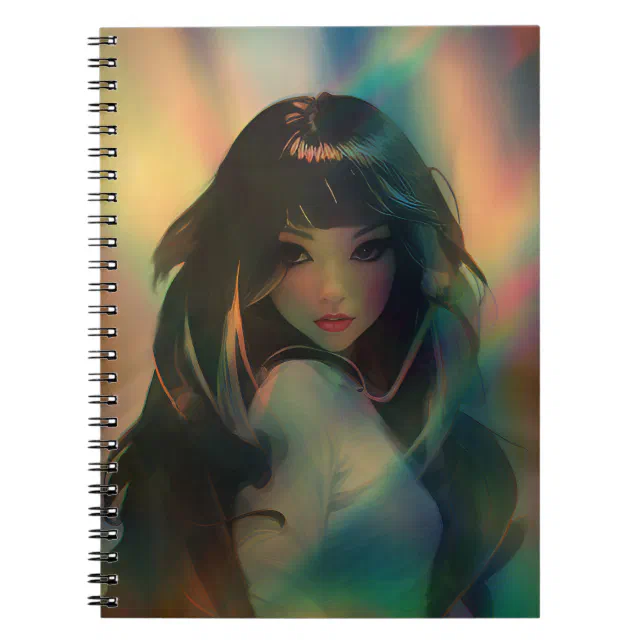 Artwork of Anime Girl Surrounded by Rainbow Light Notebook | Zazzle