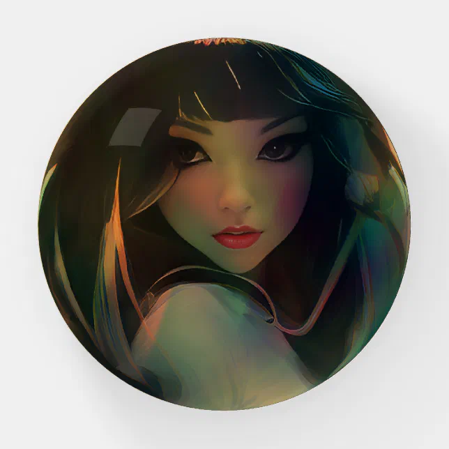 Artwork of Anime Girl Surrounded by Rainbow Light Paperweight | Zazzle