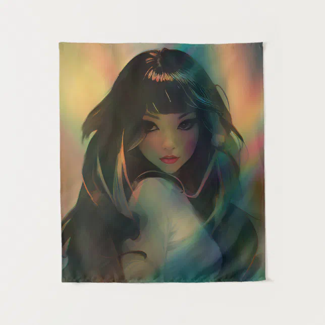 Artwork of Anime Girl Surrounded by Rainbow Light Tapestry | Zazzle