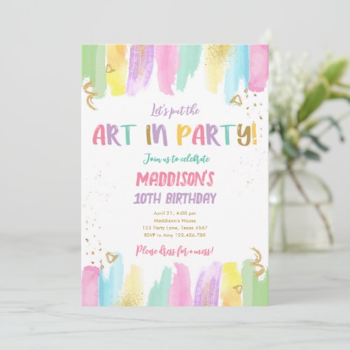 Arty in Party Brushes Craft Painting Girl Birthday Invitation | Zazzle