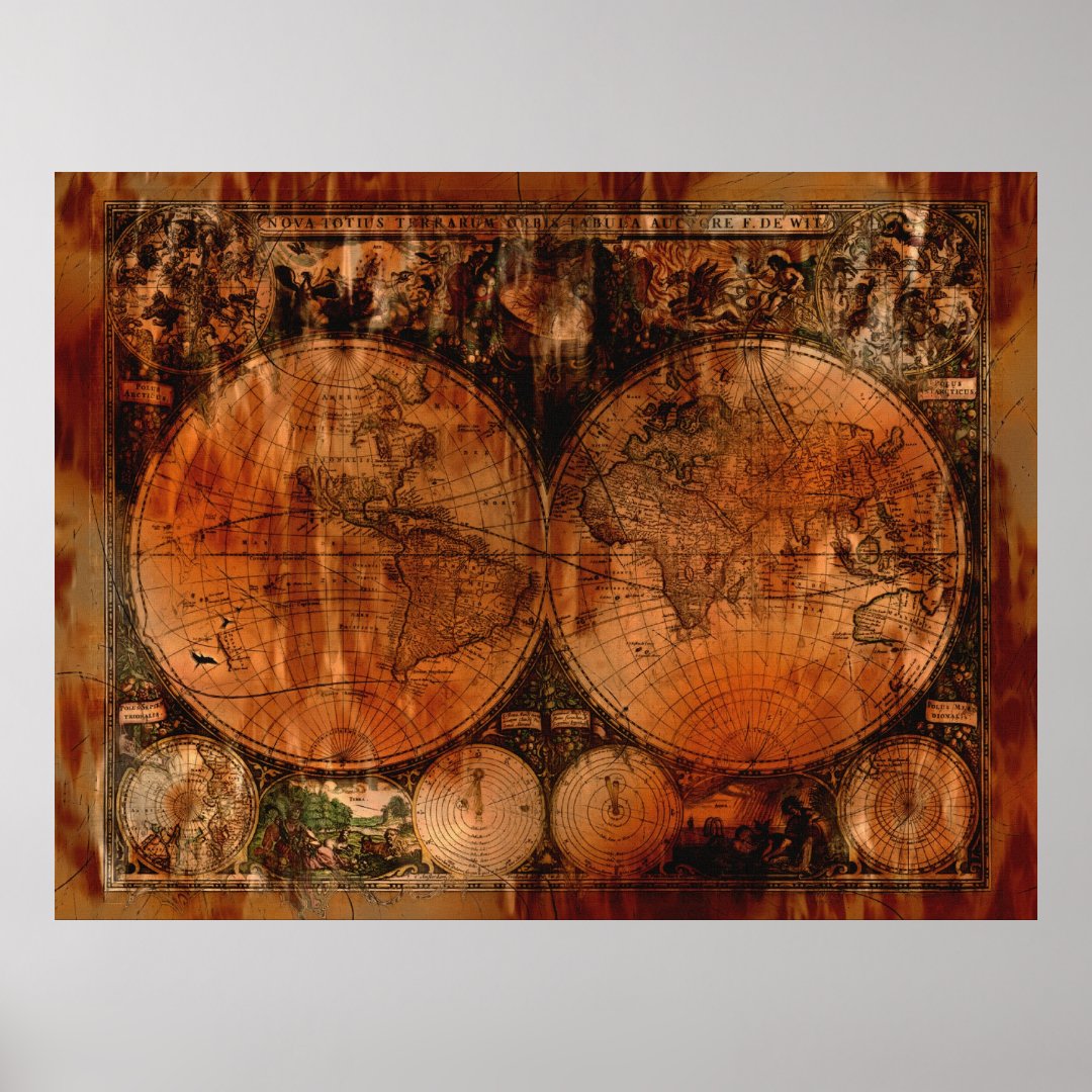 Arty Vintage Old World Map Poster | Zazzle