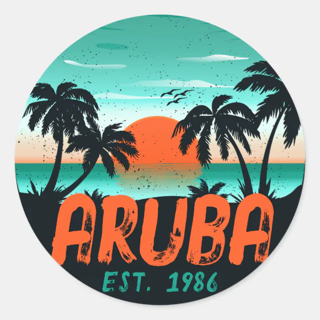Aruba Caribbean Sea Vintage Retro Sunset Souvenirs Classic Round ...