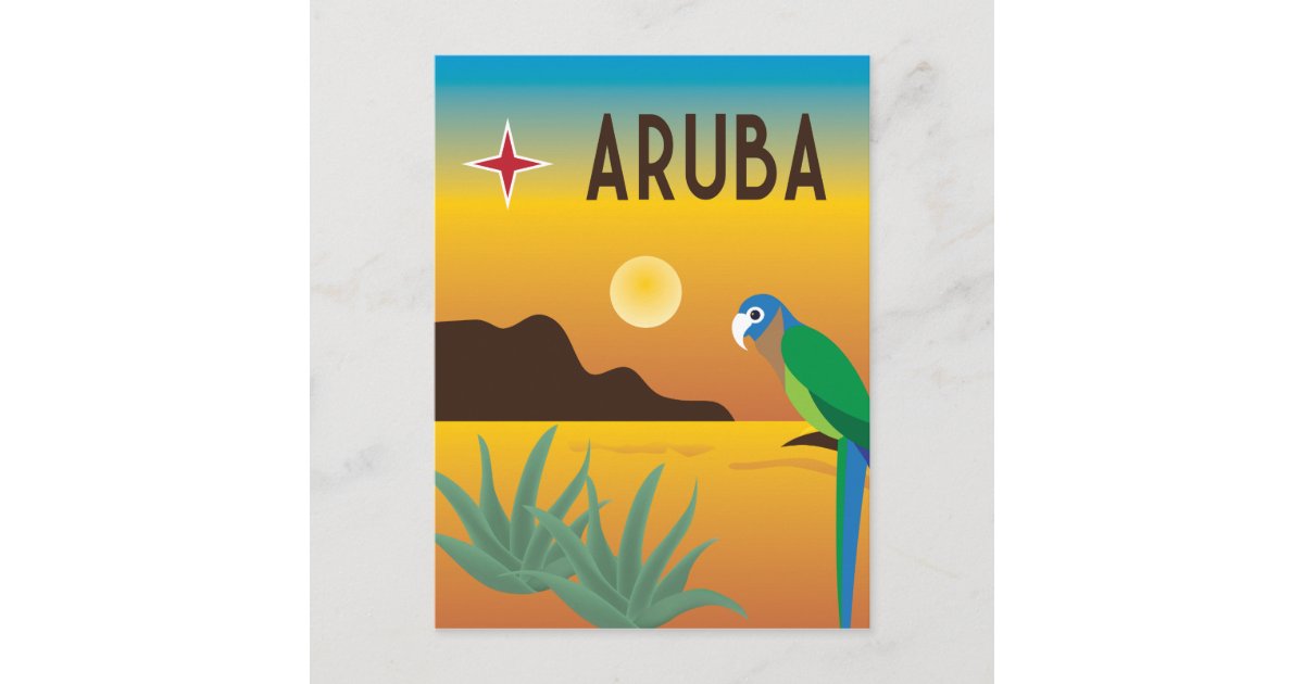 Aruba colorful Caribbean illustration Postcard | Zazzle
