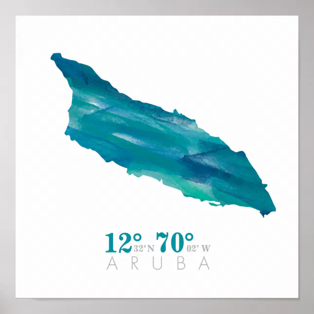 Aruba Map Coordinates Aqua Blue Watercolor Poster | Zazzle