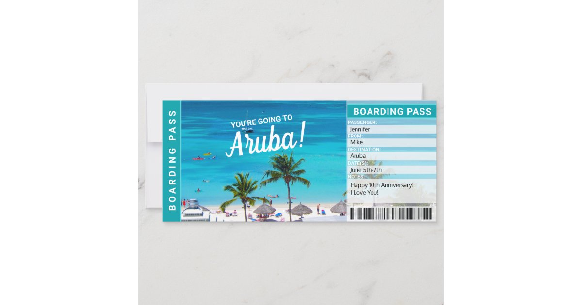 Aruba Surprise Trip Boarding Pass Gift Ticket | Zazzle