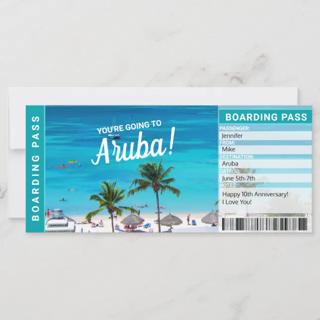 Aruba Surprise Trip Boarding Pass Gift Ticket | Zazzle