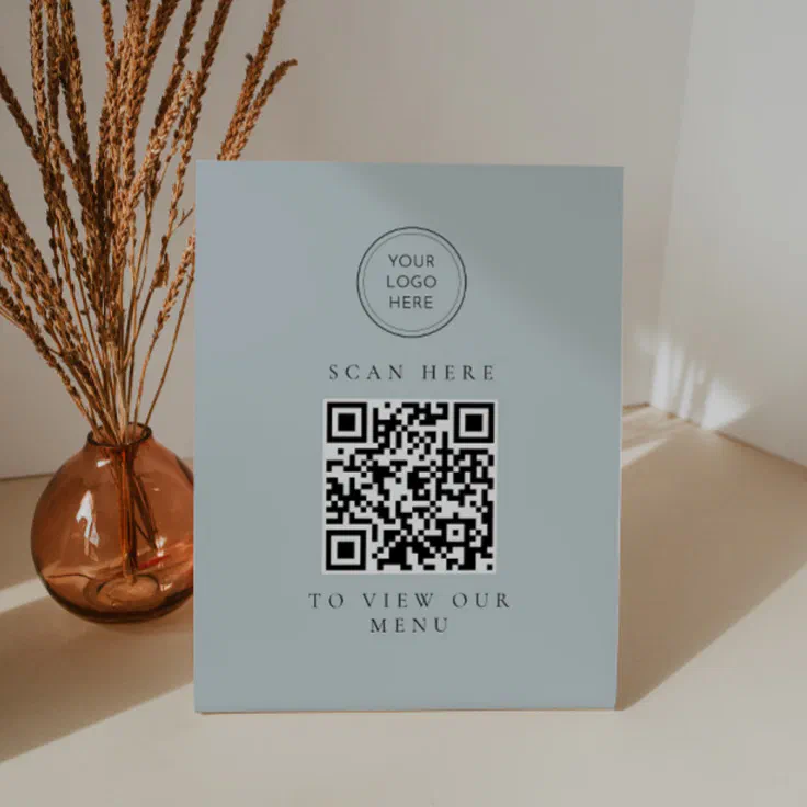 ARYA Modern Sage Green Business Menu QR Code Pedestal Sign | Zazzle
